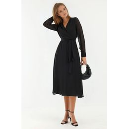 Doppelreihiges A-Linien T&uuml;ll-Midikleid mit Tailleng&uuml;rtel
