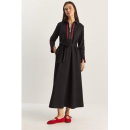 Knopfbetontes A-Linien Midi-Kleid mit Bindungsdetail