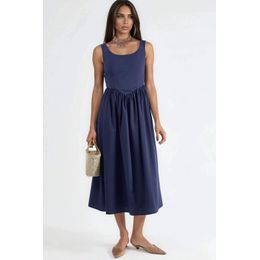 Midi-Kleid mit quadratischem Ausschnitt und Schleifendetail