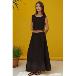 Elastischer Taillenrock mit seitlichem Bindeband-Bluse Muslin Set
