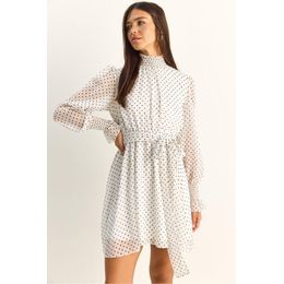 Polka-Dot-Halb-Turtleneck-Minikleid mit G&uuml;rtel