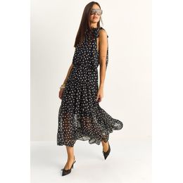 Punktemuster Midi-Kleid mit Halterneck-Kragen