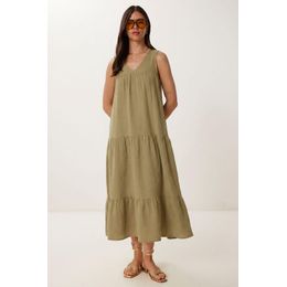 R&uuml;schen V-Ausschnitt Midi-Kleid