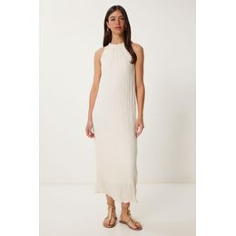 Strukturiertes Midikleid mit Halterneck-Kragen