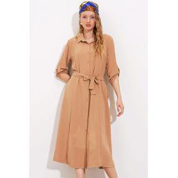 Strukturiertes Midikleid mit Schleife