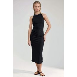 Strukturiertes Midi Bodycon Kleid mit Halterneck