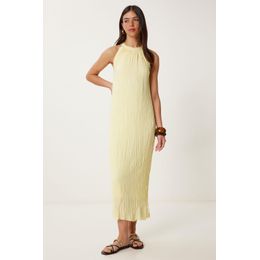 Strukturiertes Midikleid mit Halterneck-Kragen