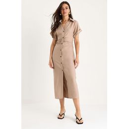V-Ausschnitt Midi-Kleid mit Knopfverschluss