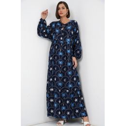 Tropisches Maxi-Kleid mit Knopfverschluss