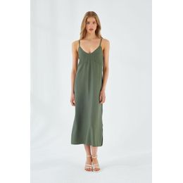 V-Ausschnitt Schlitz-Midi-Kleid