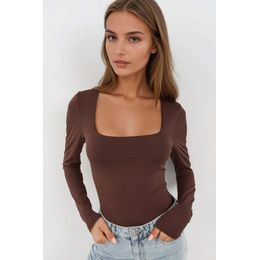 Slim Fit Quadratkragen Stricktop