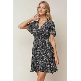 Blumenmuster V-Ausschnitt Viskose Minikleid