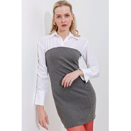 Farbiges Mini-Kleid mit Hemdkragen und langen &Auml;rmeln