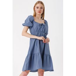 Mini Kleid in A-Linie mit quadratischem Ausschnitt und Schleife
