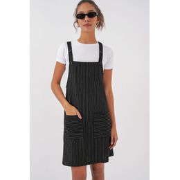 Mini gestreipes Kleid mit quadratischem Kragen und Tasche
