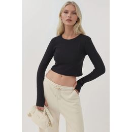 Elastisches Rundhals Langarm-Crop-Top
