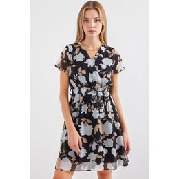 V-Ausschnitt Bl&uuml;ten-Minikleid mit Bindung