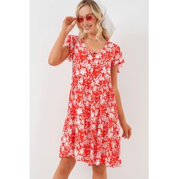 V-Ausschnitt R&uuml;schenshirt Minikleid mit Schleife