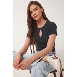 Rippstrick Crew Neck Ausschnitt Crop Top
