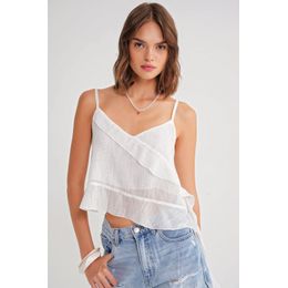 R&uuml;schentexturiertes V-Ausschnitt-Crop-Top