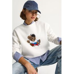 Bestickter Rundhals-Pullover mit langen &Auml;rmeln