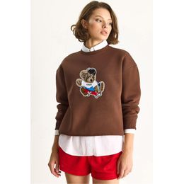 Gestickter Rundhalsausschnitt Langarm-Sweatshirt