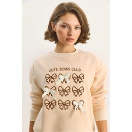 Rippstrick Bedruckter Rundhals Langarm Sweatshirt
