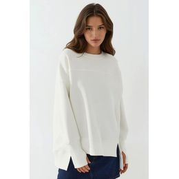 Oversized Sweatshirt mit Rundhalsausschnitt und vornem Schlitz in Wei&szlig;