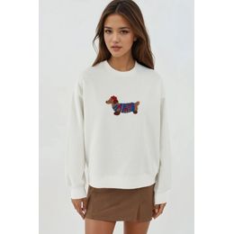 &Uuml;bergro&szlig;er Rundhalsausschnitt Bestickter Baumwollpullover