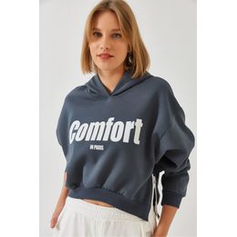 &Uuml;bergro&szlig;er Kapuzen-Crop-Sweatshirt mit Pompon