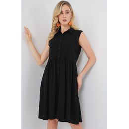 &Auml;rmelloses Midi-Kleid mit Knopfleiste und Hemdkragen