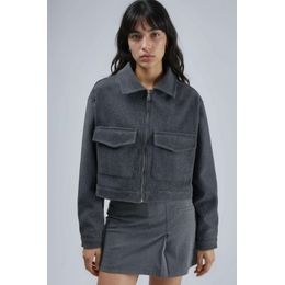 Crop-Gabardine-Jacke mit Rei&szlig;verschluss und Tasche