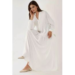 Strukturiertes V-Ausschnitt-Maxikleid mit Knopfdetails