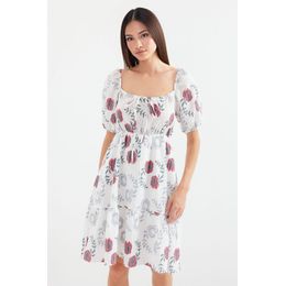 Blumiges Mini-Kleid mit quadratischem Kragen und Schleife