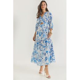V-Ausschnitt Bl&uuml;hendes Maxi-Kleid mit Schleife