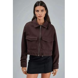 Kurze Gabardinejacke mit Rei&szlig;verschluss und Tasche