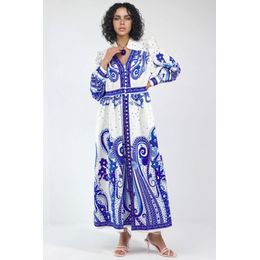 V-Ausschnitt Paisley Maxikleid mit Schlitz