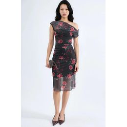 Asymmetrisches Kragen Blumen-Midi-Kleid