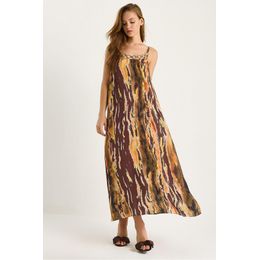Bedrucktes Maxikleid mit quadratischem Kragen und Schlitz