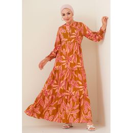 Blattmuster Langarm Stufen-Maxi-Kleid