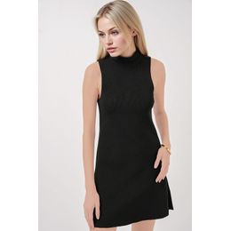 Mini A-Linien Rippstrickkleid mit halbem Stehkragen