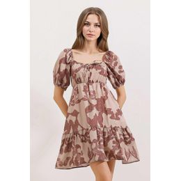 Mini-Kleid mit quadratischem Ausschnitt und Schleife in A-Linie