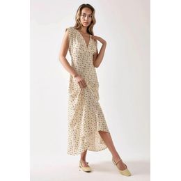 Blumiges V-Ausschnitt Midikleid