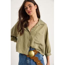 Strukturierter gestreifter Cropped Shirt mit Knopfverschluss und Tasche