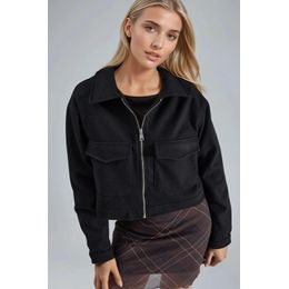 Crop-Gabardine-Jacke mit Rei&szlig;verschluss und Tasche