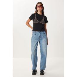 Hochwaisted Ballonjeans mit Stiefelsaum