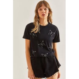 Besticktes Rundhals-T-Shirt