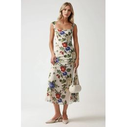 Gemustertes Maxikleid mit Herzkragen