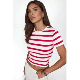Gestreiftes Rundhals-Basic-T-Shirt