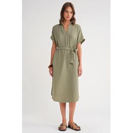 G&uuml;rtel-Midi-Kleid mit kurzen &Auml;rmeln